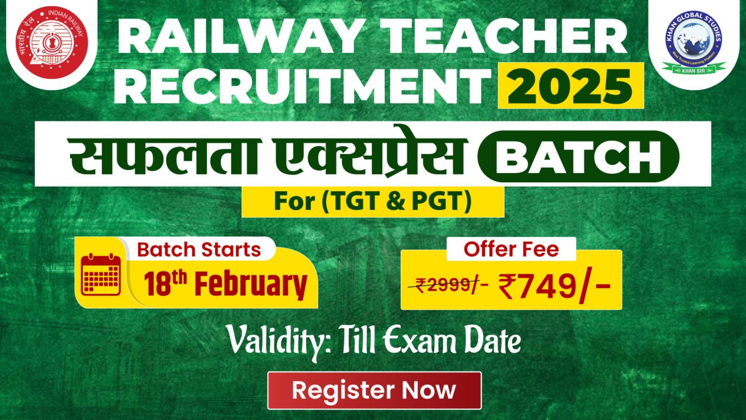 Join Online Railway PRT Teacher Recruitment 2025 Batch | Khan Global ...